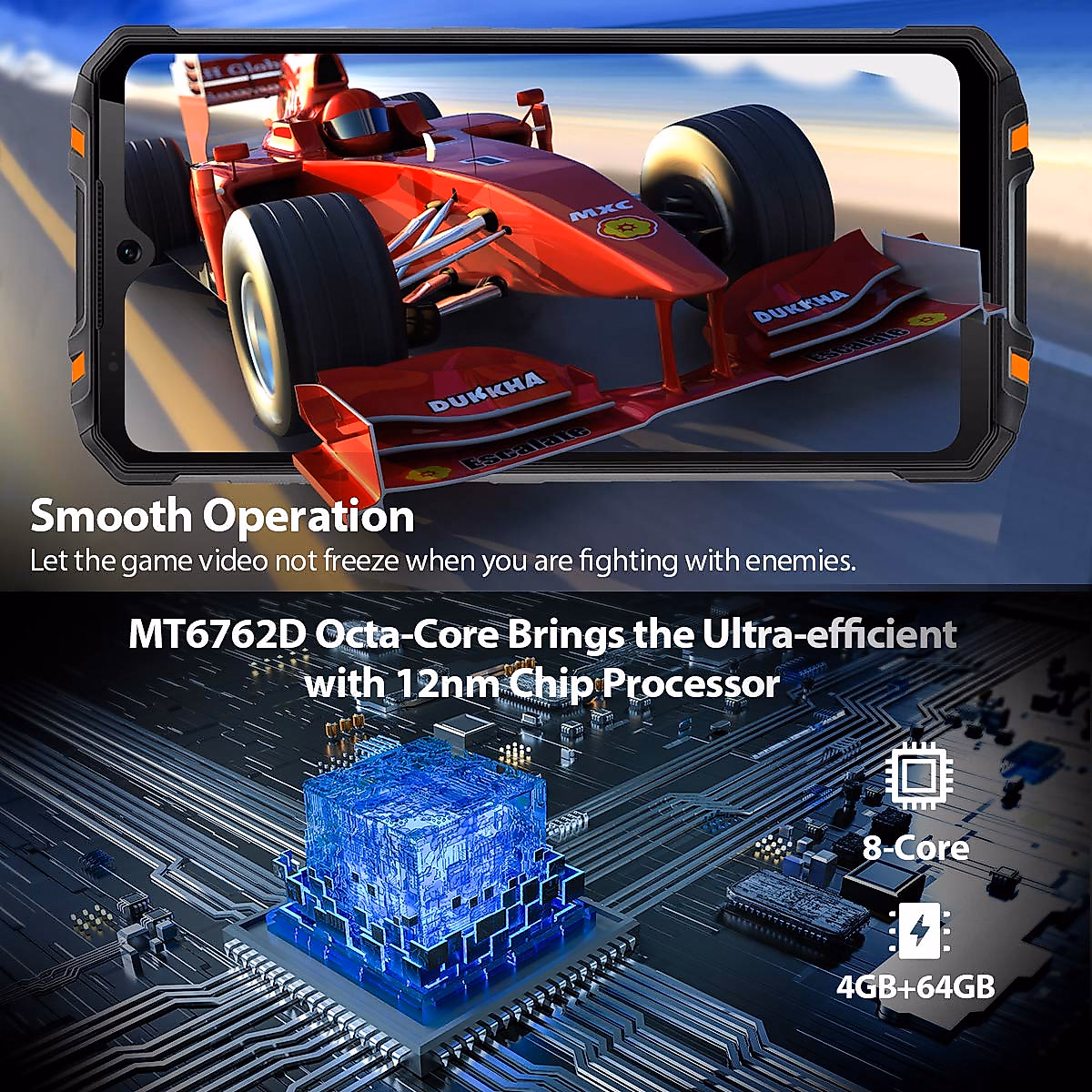 OUKITEL WP8 Pro Rugged Smartphone 6.49 inch Android 10 Unlocked Cell Phones 5000mAh Battery 4GB RAM + 64GB ROM IP68 Waterproof Mobile Phone 4G Dual SIM 16MP Rear Triple Camera NFC Global Version