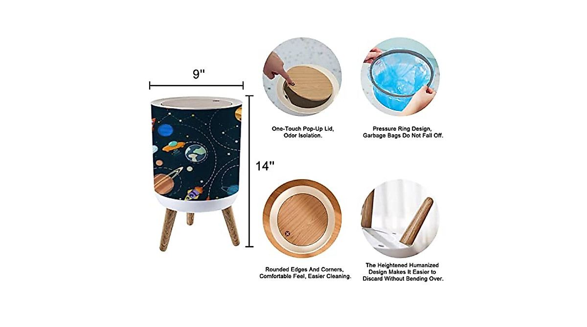 CAKOJV188 Round Trash Can with Press Lid Space Theme Solar System Kids ...
