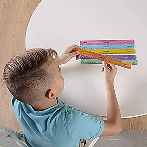 hand2mind 12 inch Multicolored, Transparent, Semiflexible Safe-T Plastic Rulers, Rainbow Clear Rulers for Kids, Flexible Ruler, Rulers for School, Unbreakable Rulers, Straight Edge Ruler (Pack of 48)