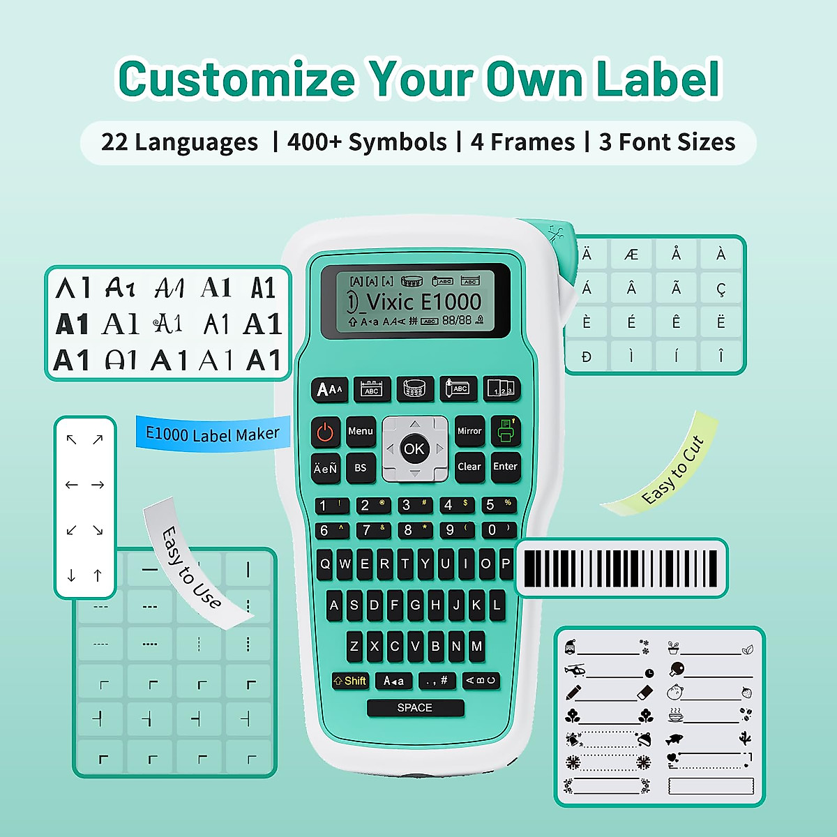 Vixic Label Maker Machine, Portable Label Maker with QWERTY Keyboard, Handheld Label Printer One Touch Key, Easy to Use Labeler, Cable Label Maker for Home Industrial Organization, Green