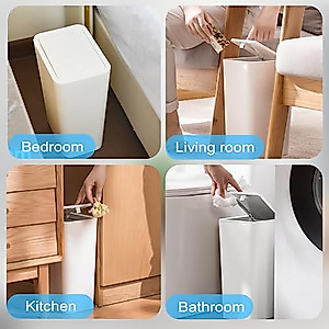 SHPMXUPW 3 Pack Bathroom Small Trash Can with Lid,10L / 2.6 Gallon Slim Garbage Bin Wastebasket with Pop-Up Lid for Bedroom, Office, Kitchen, Craft Room, Fits Under Desk/Cabinet/Sink/White