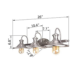 LIT-PaTH 3 Light Bathroom Vanity Light Fixture, Wall Sconce, E26 Base 60W Max for Each, Plating Nickel Finish, Bulbs not Included