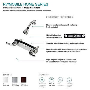 Laguna Brass 3320CP/4010CP Mobile Home Non-Metallic Two Handle 8" Shower Faucet Valve with Matching Shower Head/Arm/Flange Chrome Finish