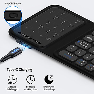 LAMA Foldable Bluetooth Keyboard, Folding Wireless Keyboard with Trackpad and Numeric Keypad, Portable Keyboards for iPad Tablet Smartphone Laptop PC Android Windows iOS, Support 3 Device