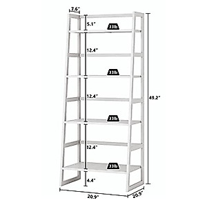 linstock White Bookshelf, 4-Tier Bamboo Bookcase Ladder Bookshelf Organizer, Storage Rack, Bookcases & Tall Ladder Shelf-Bamboo Frame for Bedroom, Living Room, Kitchen, Bathroom, Easy Assembly(White)