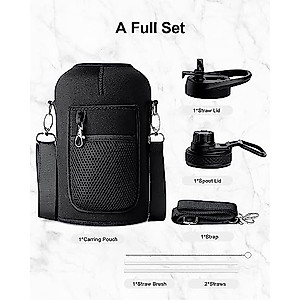 Trebo 64 oz Water Bottle Insulated with Handle, Half Gallon Stainless Steel Metal Large Jug,Travel Flask with Straw Spout Lid,Mug Tumbler Cup with Carry Pouch,Keep Cold Hot, Indigo Black