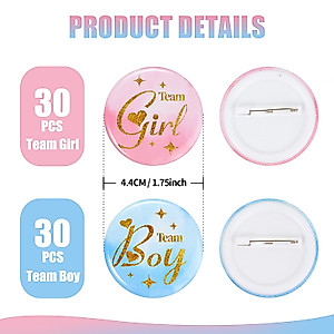 Gender Reveal Pins 60Pcs 4.4cm - Team Boy or Girl Pins, Boy or girl Gender Reveal Button Pins,Team boy Team Girl Gender Reveal Games Gender Reveal Decorations Ideas Party Favors -1.75 Inch