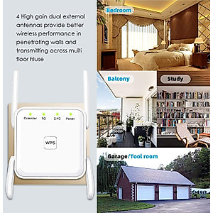 WiFi Range Extender - 1200Mbps WiFi Range Extender Wireless Signal Repeater Booster, Dual Band 2.4G and 5G Expander, 4 Antennas 360° Full Coverage, Extend WiFi Signal to Smart Home Devices