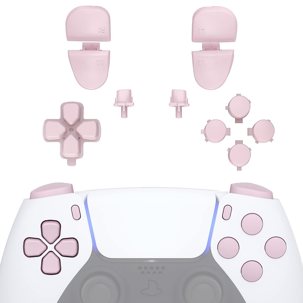 eXtremeRate Replacement D-pad R1 L1 R2 L2 Triggers Share Options Face Buttons, Cherry Blossoms Pink Full Set Buttons Compatible with ps5 Controller BDM-030 BDM-040 BDM-050 - Controller NOT Included