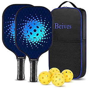 Beives Pickleball Paddles Graphite Pickleball Set Honeycomb Pickleball Rackets Equipment with 2 Pickleball Racquets, 4 Balls and a Portable Carry Bag