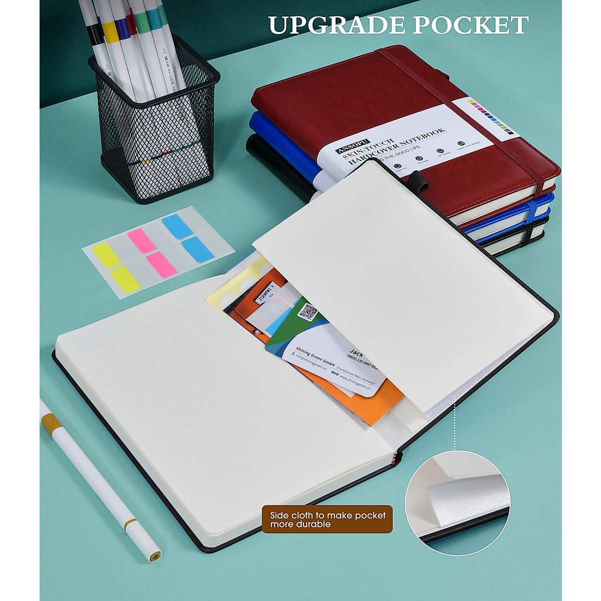 Ansopu Lined Journal Notebook for Writing, A5 100 GSM Thick Paper, Leather Hardcover Journal for Woman Men, Travel Journal Diary 160 Pages(5.75'' X 8.38'' Black)