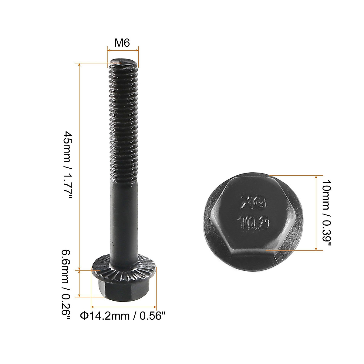 uxcell M6-1x45mm Hex Serrated Flange Bolts 10.9 Grade Carbon Steel Screws 10pcs