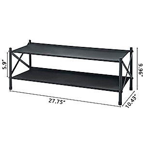 Tajsoon 2-Tier Stackable Shoe Rack, Expandable Fabric Shoes Shelf Storage Organizer with X Shape Fixed Frame for Entryway Doorway, Black