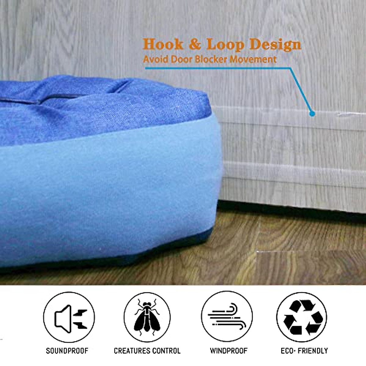 TORRAMI 36" Door Draft Stopper Under Bottom Insulation Noise Air Stopper 2.1LB,Sound Proof Draft Guard Seal for Doors and Windows - Blue Rectangle