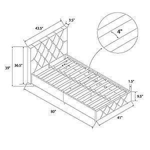 DHP Dakota Upholstered Platform Bed with Diamond Button Tufted Headboard and Footboard, No Box Spring Needed, Twin, White Faux Leather