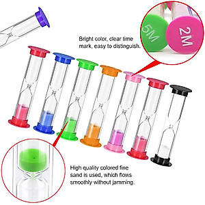 IGOOLEE 8 Pcs Sand Timer Colorful Hourglass Sandglass Sand Clock Timers Set 20sec / 30sec / 1min / 2mins / 3mins / 4mins / 5mins / 10mins for Kids Brushing Teeth, Cooking, Game, School, Office