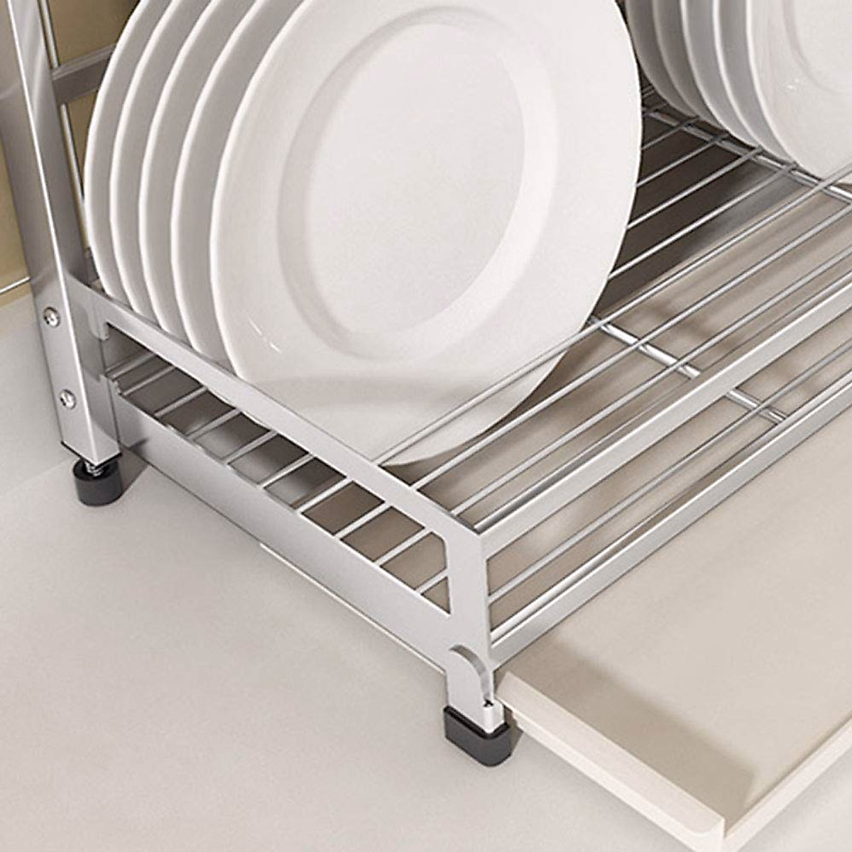 KLHDGFD Drain Rack-Stainless Steel Kitchen Dish Drying Rack 2-Tier Wall Floor Mounted