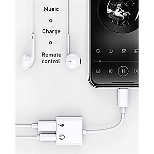 Headphone Adapter for iPhone [Apple MFi Certified], 2 in 1 Lightning to 3.5mm AUX Audio Dongle Charger Splitter Compatible with iPhone 14/13/12/11/XS/XR/X/8/7/iPad, Support All iOS System