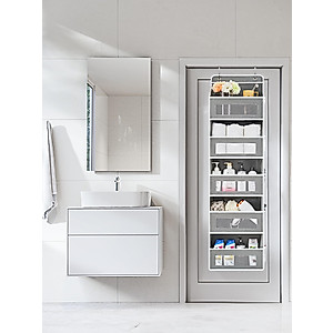 JARLINK Over The Door Organizer Storage, 5 Shelf Hanging Door Organizer with 5 Large Capacity Pockets, Anti Tilt 44 lb Load Behind Door Organizer for Bedroom, Bathroom, Pantry, Nursery, (Grey)