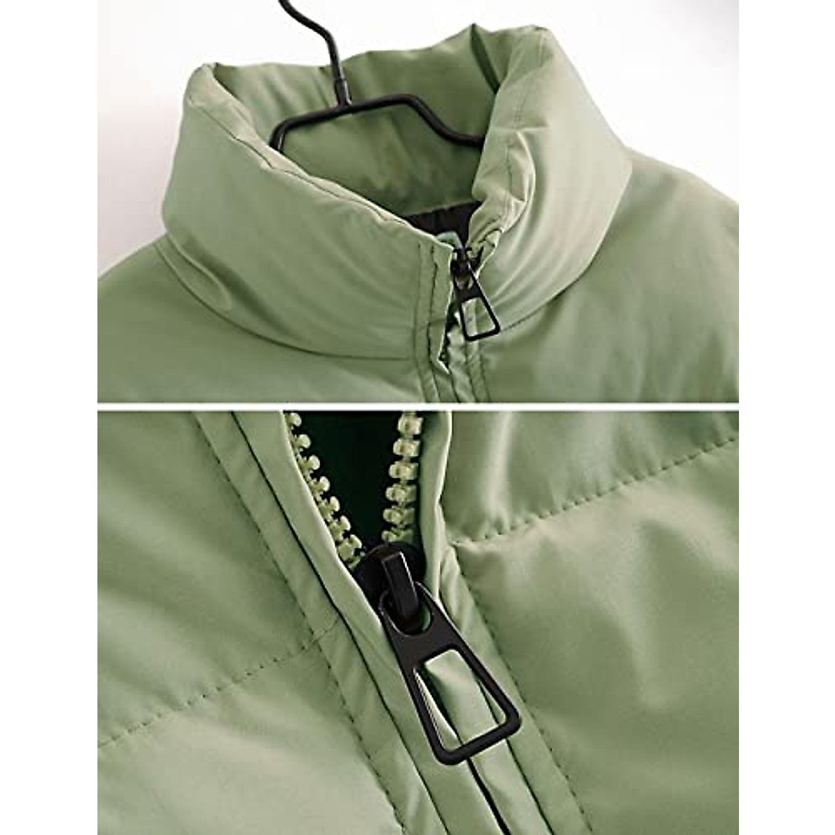 ZCSIA Women's Winter Long Sleeve Full Zipper Oversized Baggy Puffer Short Down Jacket Coat,PeaGreen,XSmall