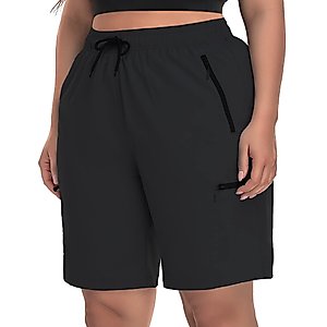 SEKINO Women's Plus Size Hiking Cargo Shorts Lightweight Quick Dry Summer Shorts Athletic Outdoor Shorts Zippered Pockets Black 3X