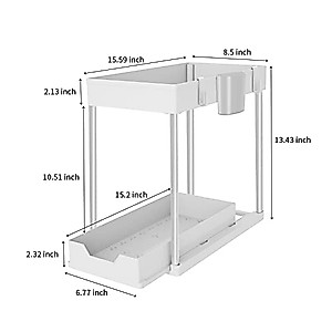 Royacon Under Sink Organizer, Sliding Under Bathroom Cabinet Storage Drawer Organizer with Hooks, Hanging Cup 1PACK