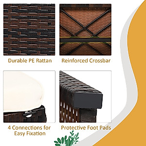 Tangkula 2 Pieces Patio Rattan Ottomans, All Weather Outdoor Footstool Footrest Seat with Soft Cushion, Hidden Zipper, High-Density Sponge, Wicker Ottoman Seat for Patio, Garden, Poolside (White)