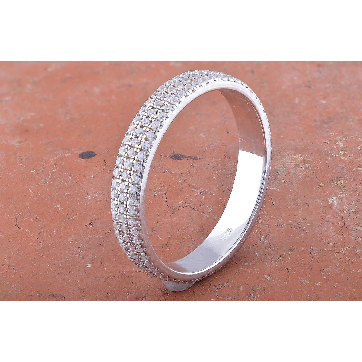 SILVERCLOSEOUT Rhodium Plated Sterling Silver Womens Wide CZ Cubic Zirconia Eternity Band Ring - Size 7