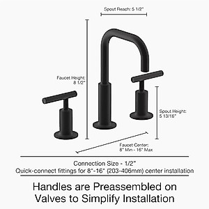 KOHLER Bathroom Faucet, Bathroom Sink Faucet, Purist Collection, 2-Handle Widespread Faucet with Metal Drain, Polished Chrome, K-14406-4-CP