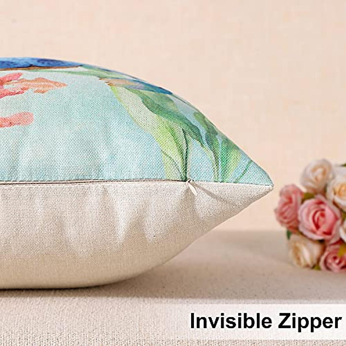 Artscope Set of 4 Waterproof Throw Pillow Covers 18x18 Inches, Marine Life and Pink Coral Pattern Decorative Cushion Covers, Perfect to Outdoor Patio Garden Living Room Sofa Farmhouse Decor