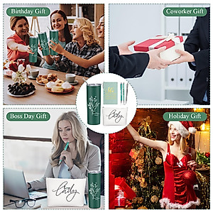 Funnymoom 6 Pcs Boss Day Gift Set Lady Appreciation Day Thank You Gifts for Women 20 oz Aesthetic Boho Flower Sign Tumbler Tote Bag Makeup Bag A6 Notepad with 3 Ballpoints Best Boss Ever Gift (Green)