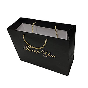MODEENI Large Black Thank You Gift Bags Paper Shopping Bags with handles 13x10 Large Gift Bags 12 Pack Gold Foil Premium Quality Matte Embossed for Small Business 13x5x10