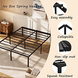 Jebosam King Size Bed Frame 14 inch Heavy Duty Steel Support 2500 lbs Bed Frame King No Box Spring Needed Easy to Assemble Non-Slip Noise Free Black Metal Bed Frame King Size
