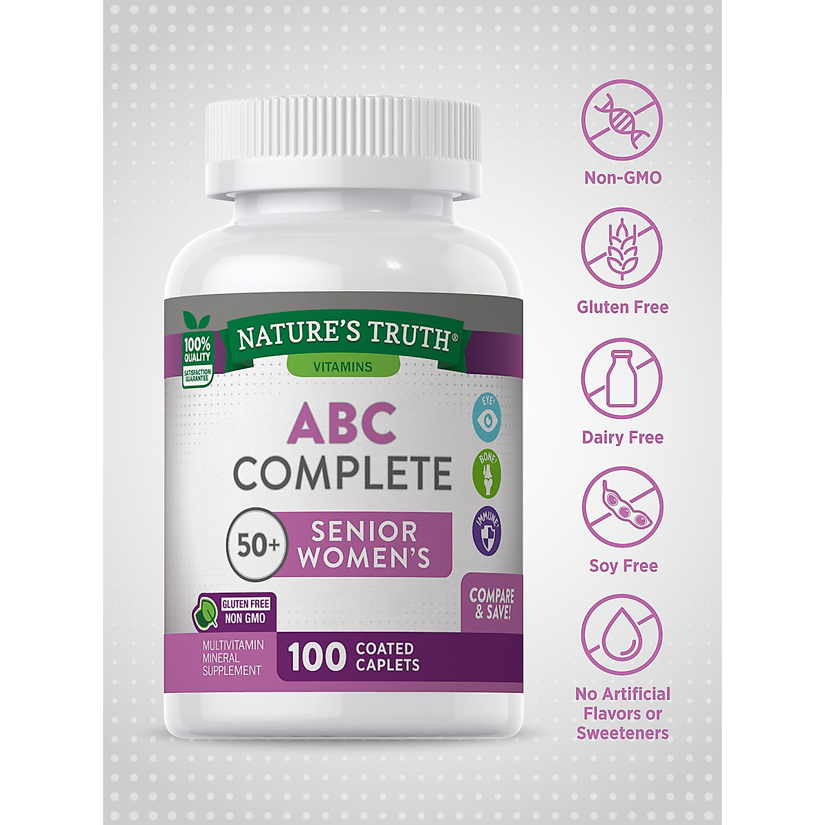Multivitamin for Women 50 Plus | 100 Caplets | Non-GMO & Gluten Free | ABC Complete Multivitamin | by Nature's Truth