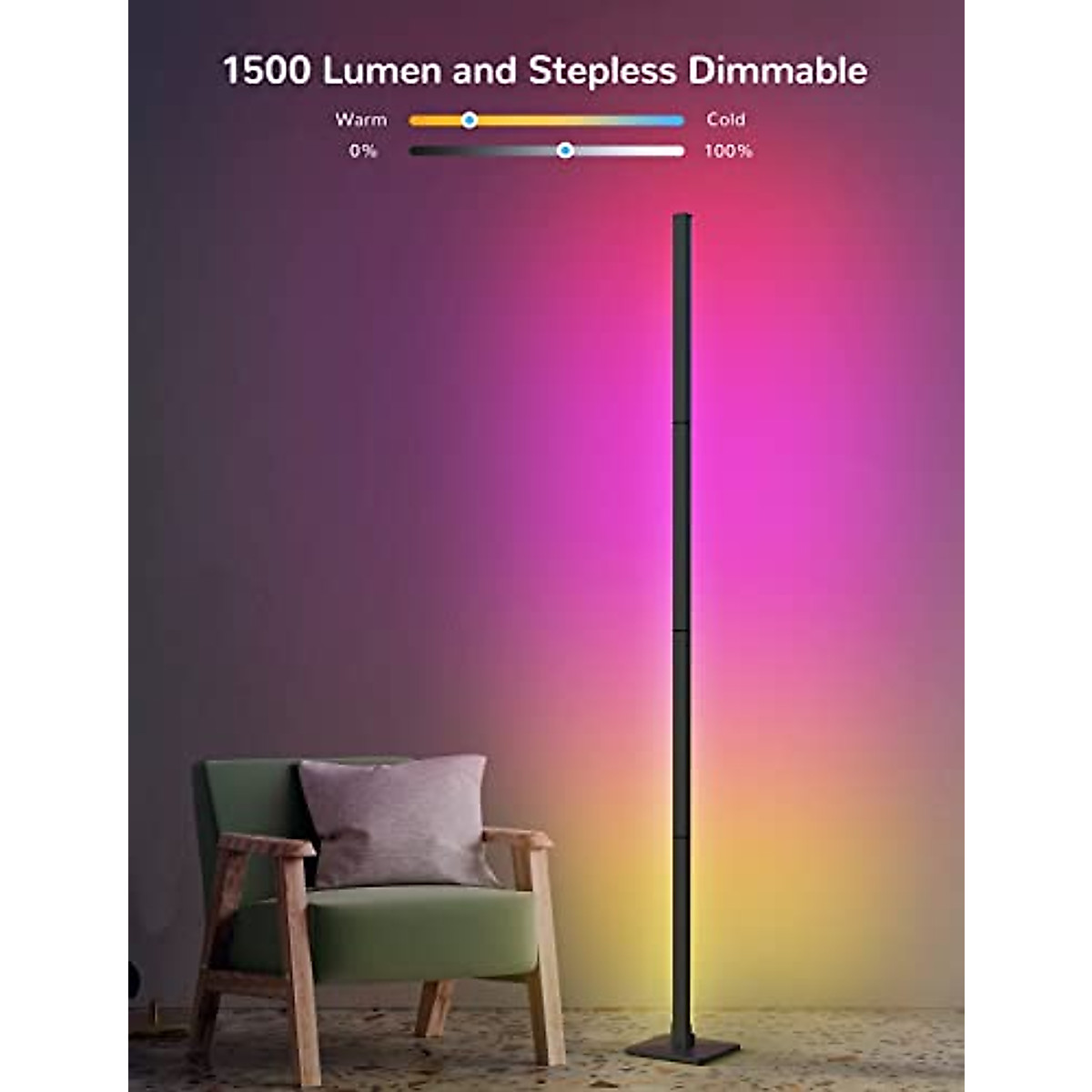 Smart Floor Lamp, ibaye LED Corner Floor Lamp, 16 Million Colors, DIY & Scene Mode, Music Sync, Work with Alexa, Google Assistant, and WiFi APP, Modern Floor Lamp for Living Room, Bedroom, Gaming Room