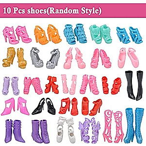 YAMASO 30 Pcs Doll Clothes and Accessories 4 Casual Clothes Fashion Wear 3 Wedding Gown Dresses 3 Swimsuits Bikini, 10 Hangers and 10 Shoes for 11.5 inch Doll(Random Style)