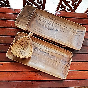 Canbella Serving Platter Teak Wood Rectangular - Serving Tray 5 x 10 inches Set of 3 Party Wooden Platters Wood Tray for Display Fruit Snacks Dessert Appetizer Sushi Food Decorative