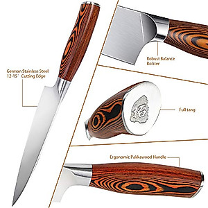 TUO Chef Knife- Kitchen Chefs Knife - High Carbon German Stainless Steel Cutlery - Rust Resistant - Pakkawood Handle - Luxurious Gift Box Included - 7 - Fiery Phoenix Series