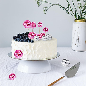 30pcs Disco Ball Cupcake Toppers, 70s Retro Cake Decorations with Stick Shiny Mini Disco Ball Picks Disco Theme Party Supplies for Dessert Birthday Decorations Ornament Small (Pink, Silver)