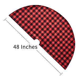 48 Inches Christmas Tree Skirt Red and Black Plaid Buffalo Check Double Layers Skirts for Christmas Decorations Indoor Outdoor, Xmas Party Holiday Ornaments (48 Inches)