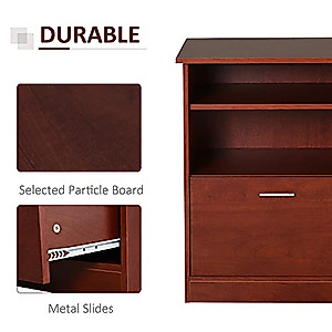 HOMCOM Computer Desk with Printer Cabinet, L-Shaped Corner Desk with Storage, Study PC Workstation for Home Office, Cherry