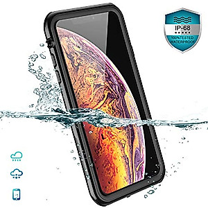 Eonfine for iPhone X Case/iPhone Xs Case Waterproof, Built-in Screen Protector Full-Body Clear Call Quality Heavy Duty Shockproof Cover Case for iPhone X/iPhone Xs (Black)