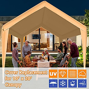 MARVOWARE 10x20 Car Canopy Replacement Carport Tarp Cover with Fabric Pole Skirts Ball Bungees for Tent Top Garage Boat Shelter(Only Tarp Cover) Orange