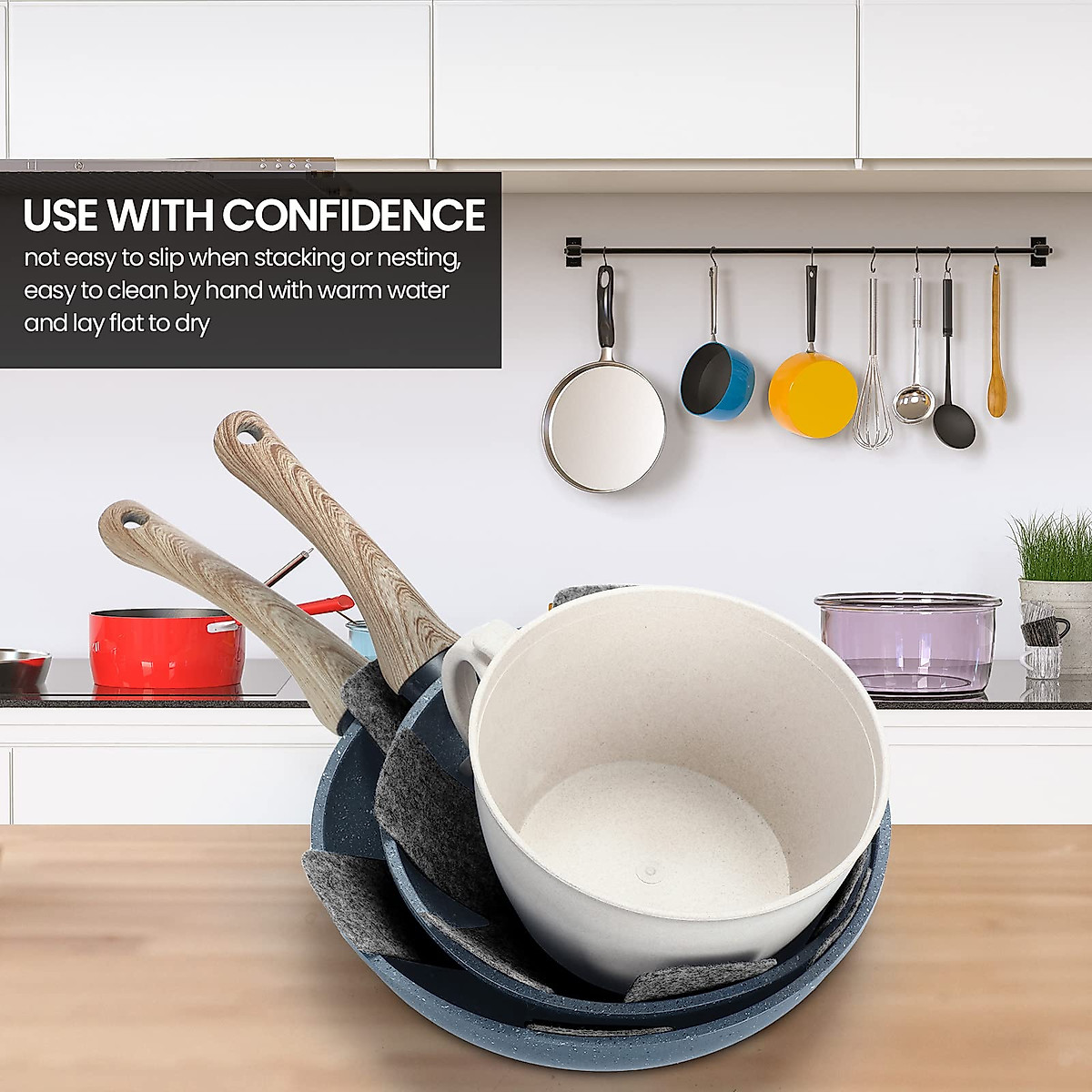 40 Pcs Pot and Pan Protectors, 5 Different Sizes Cookware Protector Pot Dividers Stacking Separators Pads for Protecting and Separating Pots and Pans, Gray