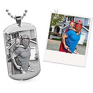 Personalized Photo Engraved Dog Tag | Pendant With Necklace | Stainless Steel | Silver | Special Jewelry Gift 4 Wedding Baby and Love | Customized | Most Beautiful Memory