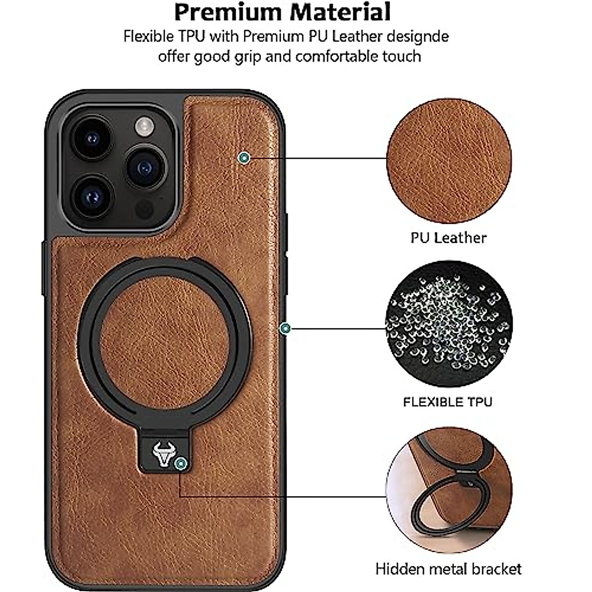 WTCASE Designed for iPhone 14 Pro Leather Case [Compatible with Mag-Safe] with Stand, Shockproof Back Slim Protective Phone Case for Men Women (2022) 6.1" (Brown)