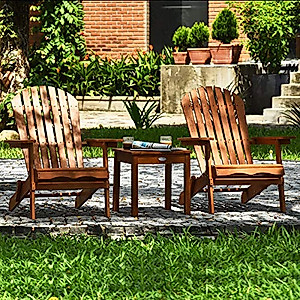 ReunionG 3Pcs Adirondack Chair and Table Set, Outdoor Wooden Lounger Chairs Set w/Widened Armrest, Eucalyptus Frame, Natural Finish, Foldable Chatting Furniture Set for Indoor, Patio and Garden