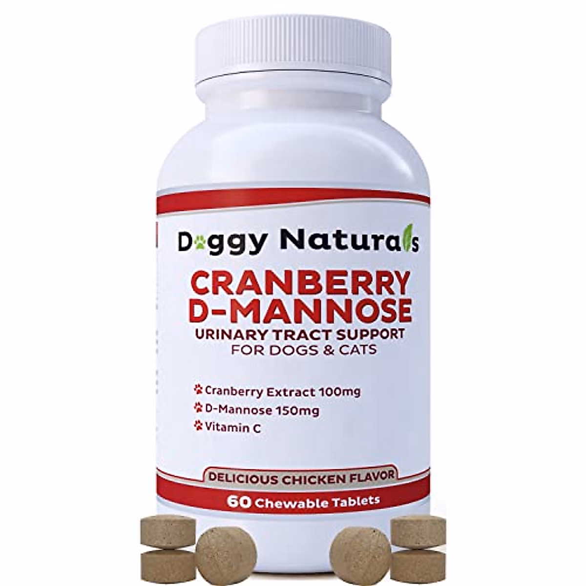 Cranberry D-Mannose for Dogs and Cats Urinary Tract Infection Support Prevents and Eliminates UTI, Bladder Infection Kidney Support, Antioxidant (Single Strength Tablet, 60 Count)