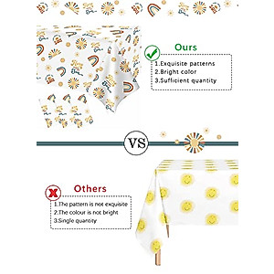 Lopeastar 3 Pieces Here Comes The Son Baby Shower Decorations Tablecloths, Large Size 54 x 108 Inch Rectangular Plastic Boho Sun Party Table Cover, Sunshine Table Cloths for Boys Kids