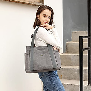 ZHIERNA Canvas Tote Shoulder Bag for Women, Top Handle Work Bags Handbag Purse(Grey)